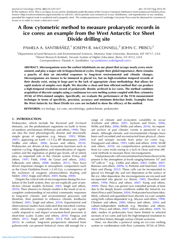 Flow Cytometric Method To Measure Prokaryotic Records in Ice Cores An Example From The West ...