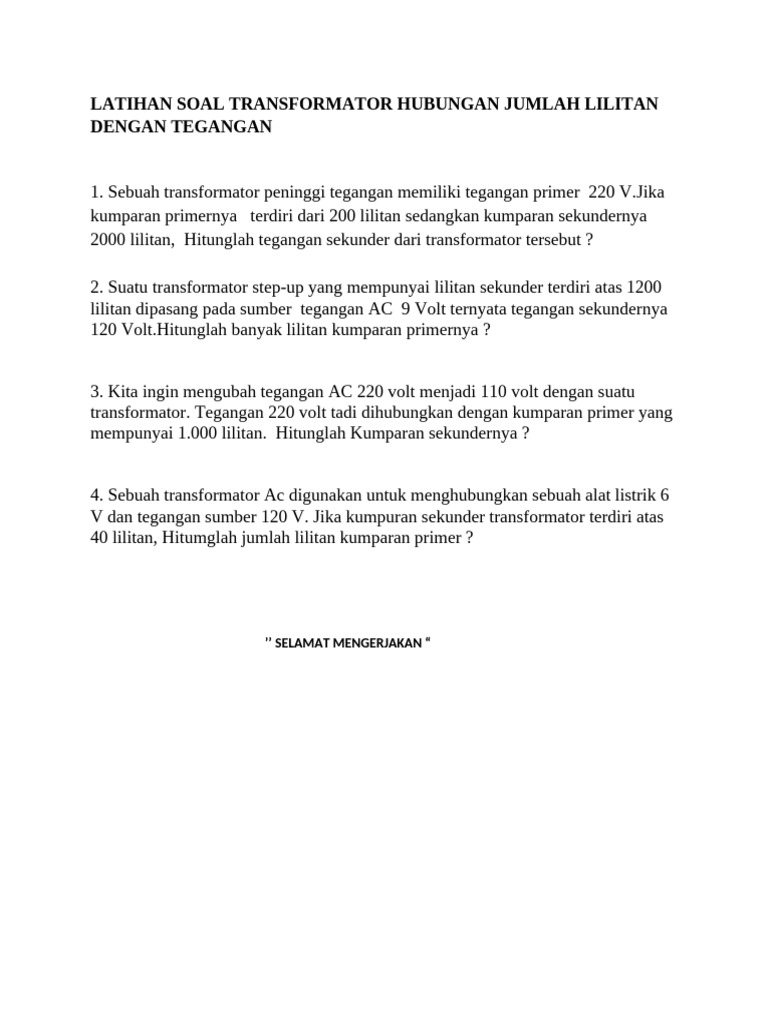 Latihan Soal Transformator 2025 | PDF