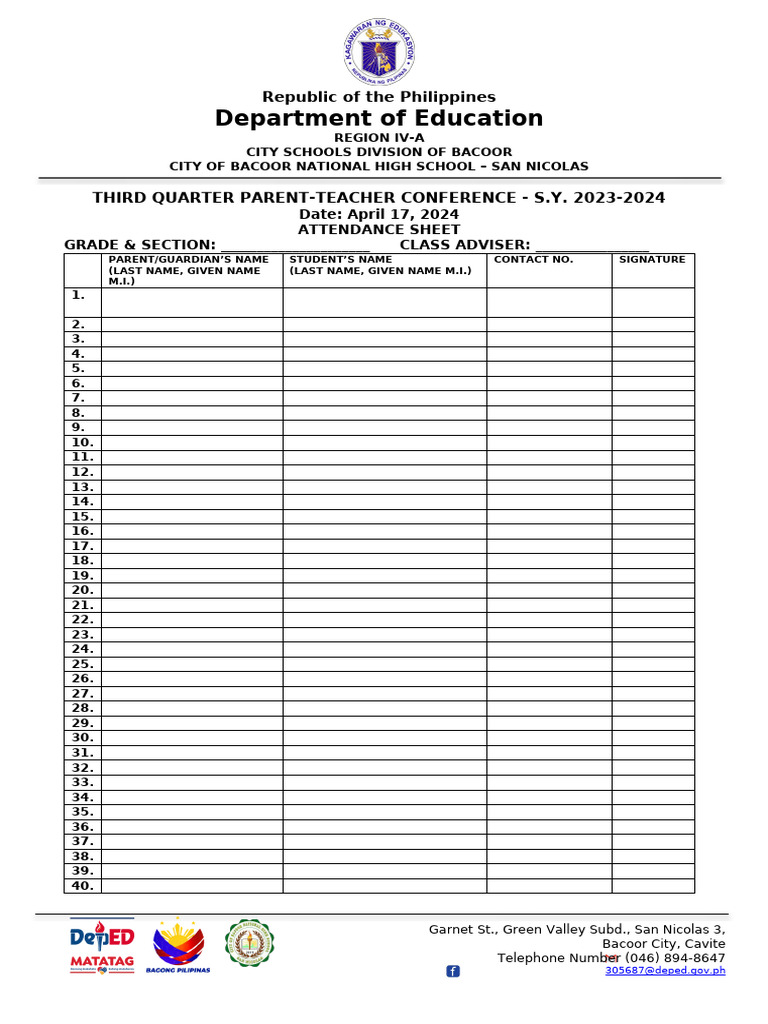 Attendance Form 3RD QTR | PDF