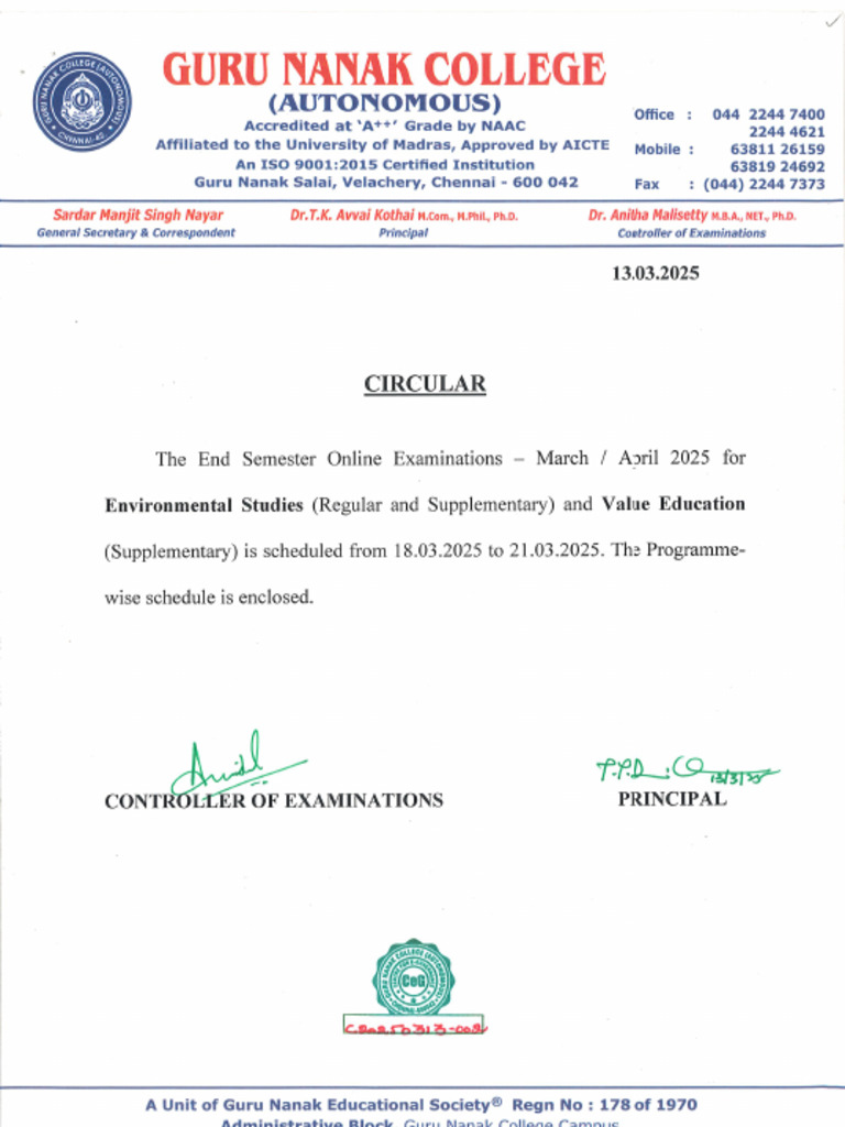 Evs Online Exam Schedule - April 2025 | PDF