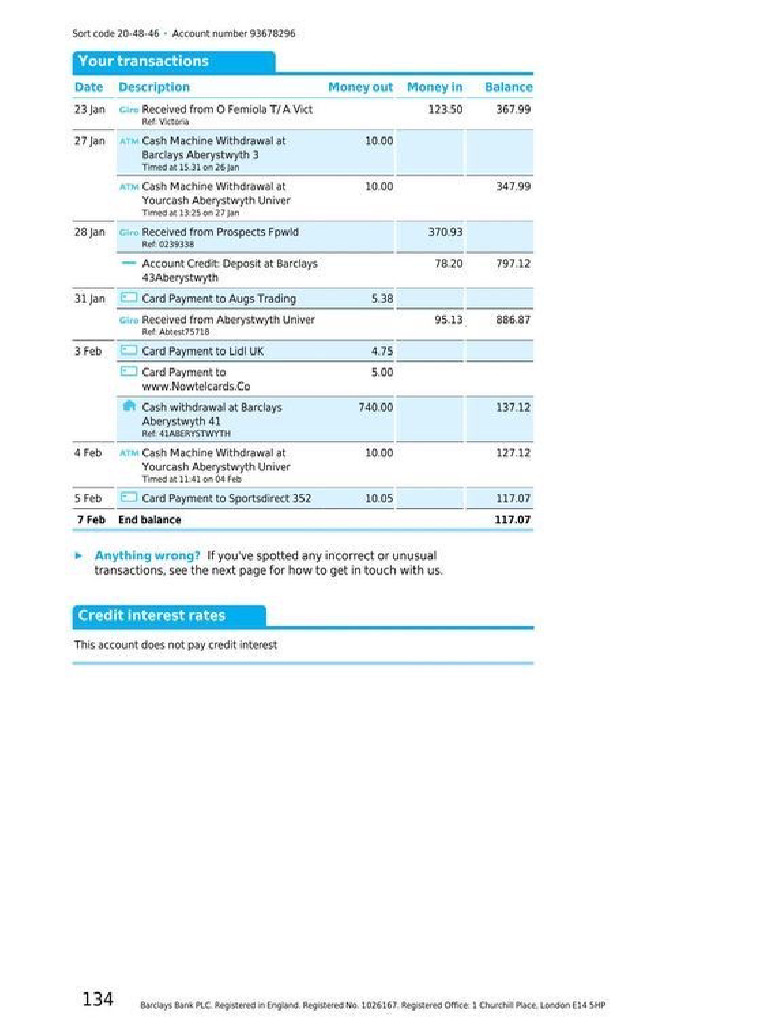 BARCLAYS BANK STATEMENT | PDF
