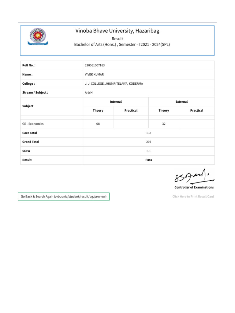 Sem 1 Result.. | PDF