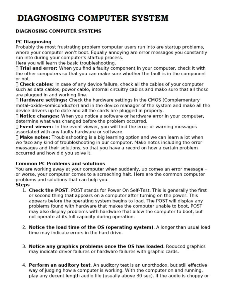 Q3 Diagnosing Computer Systems | PDF | Operating System | Booting