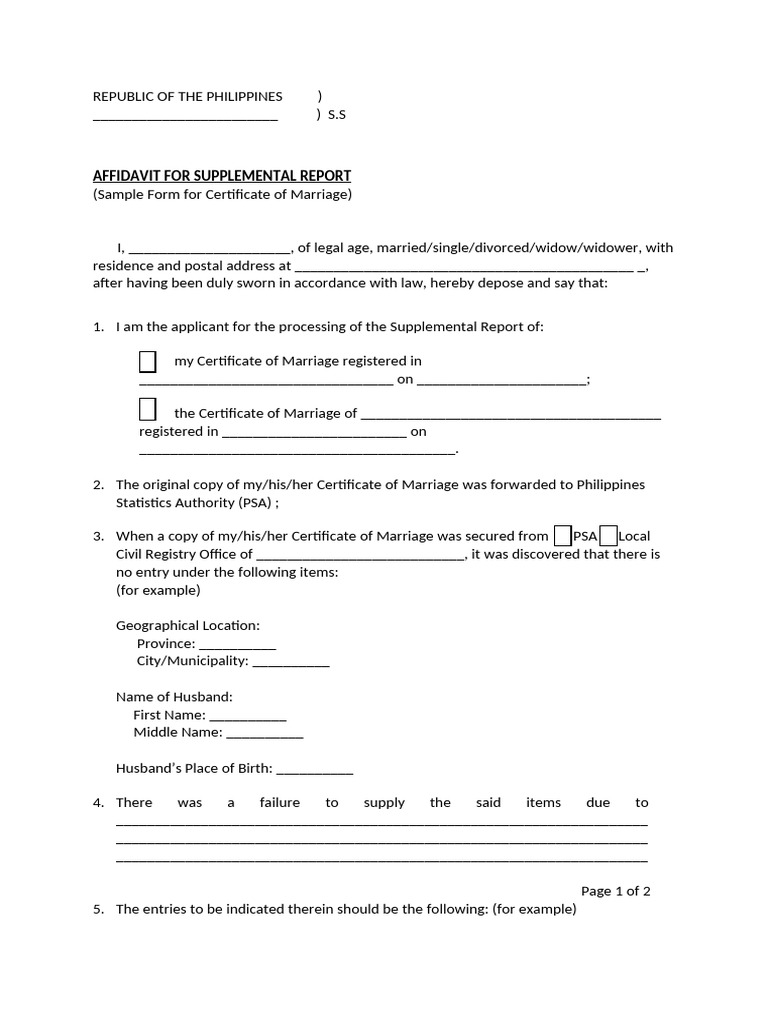 Affidavit for Marriage Certificate Update | PDF | Affidavit | Social Institutions