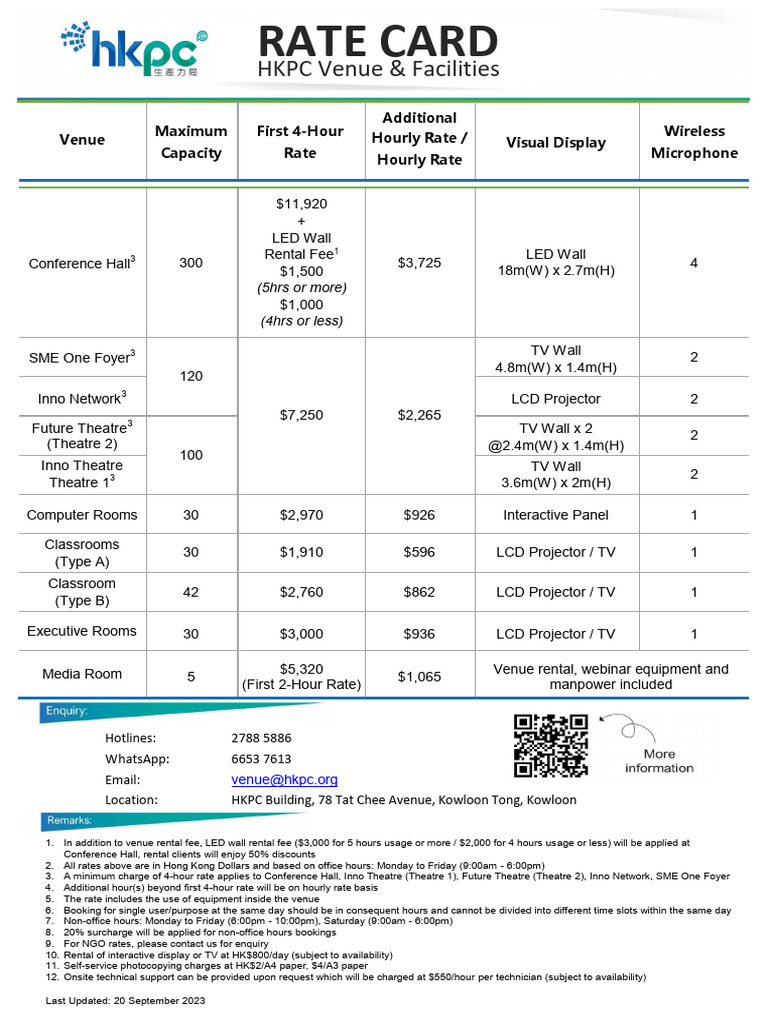 HKPC Venue Rate Card Overview | PDF