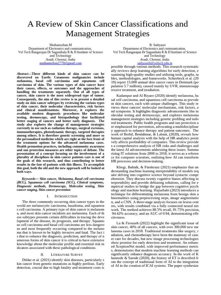 A Review of Skin Cancer Classifications and Management Strategies | PDF ...