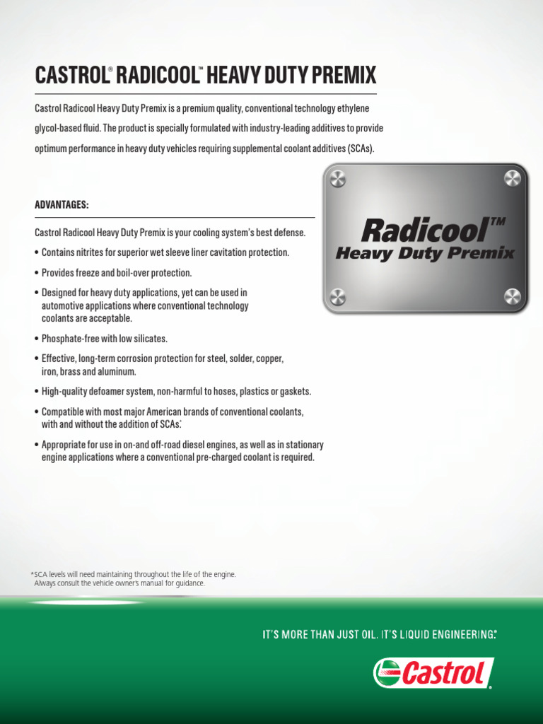 Castrol Radicool HD Premix Sell Sheet July2018 | PDF | Vehicles