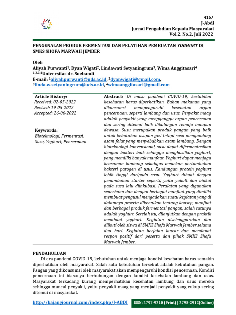 Aliyahpurwanti@uds - Ac.id Linda.w.setyaningrum@uds - Ac.id: Yoghurt | PDF