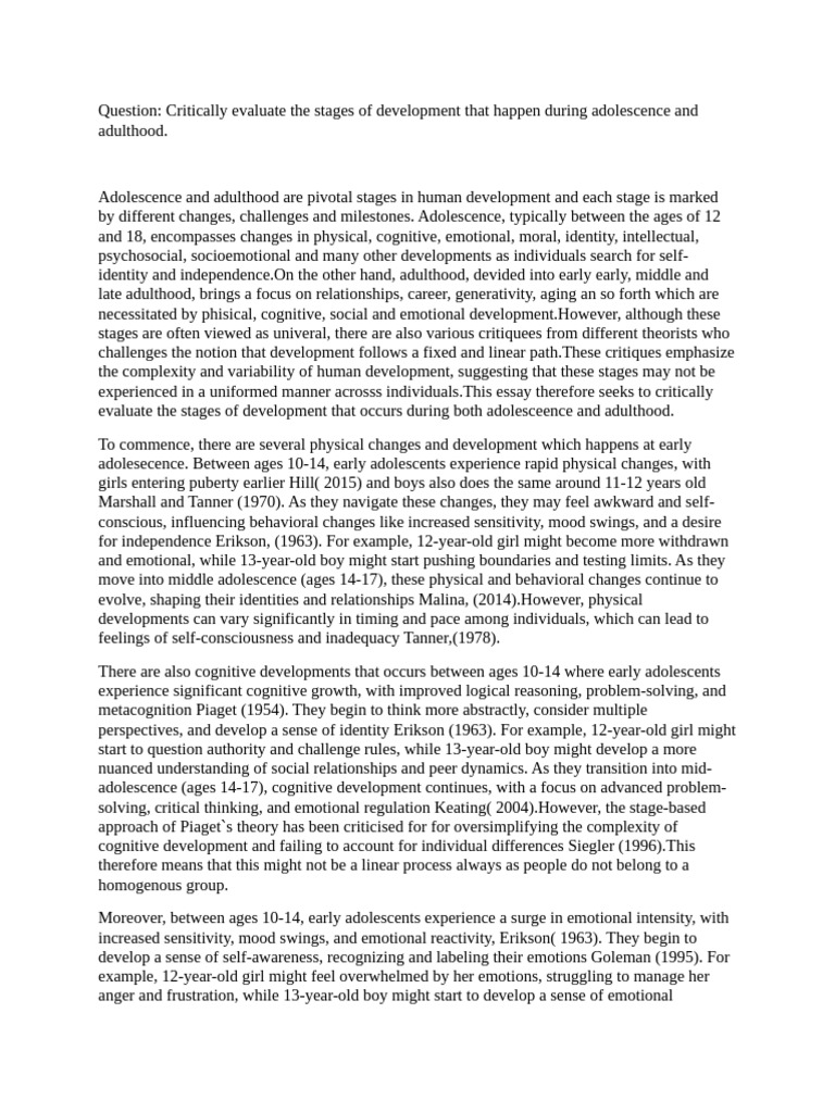 Psychology Assignment 1.1 | PDF | Adolescence | Cognitive Development