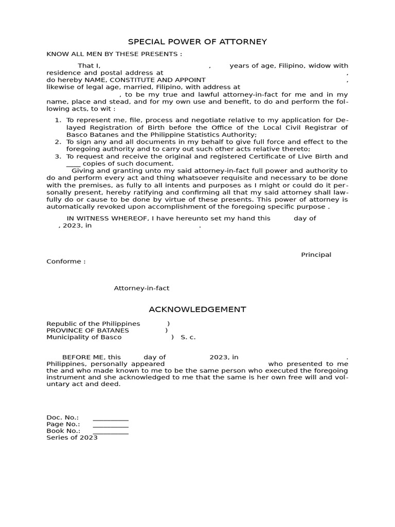 Special Power of Attorney - PROFORMA | PDF | Power Of Attorney | Legal ...