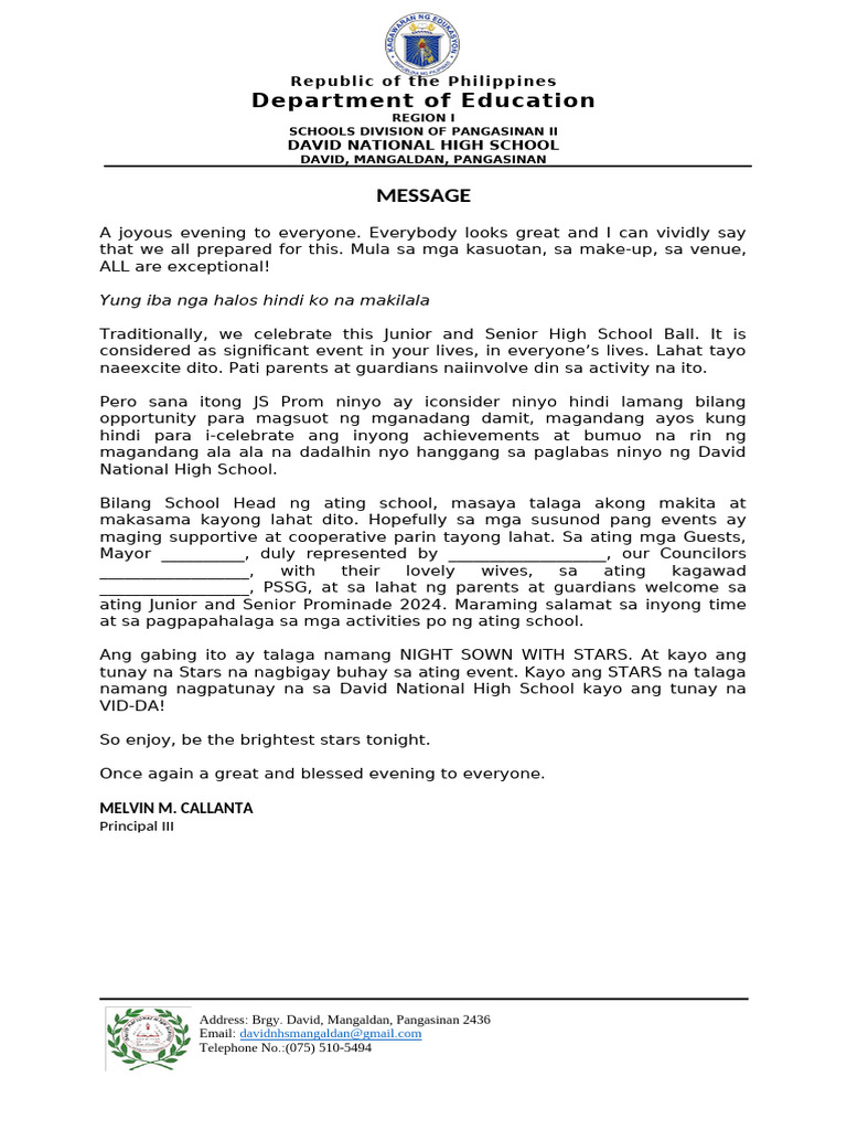 JS Prom-Message - For-Sir Melvin | PDF