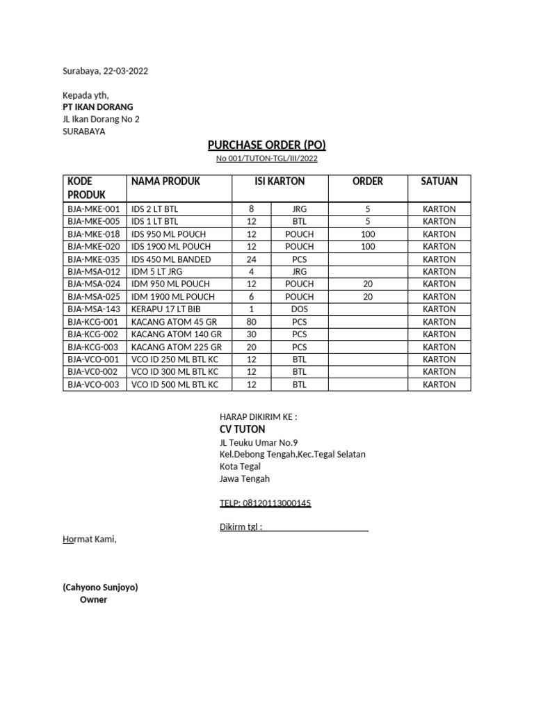 FORM PO DISTRIBUTOR | PDF