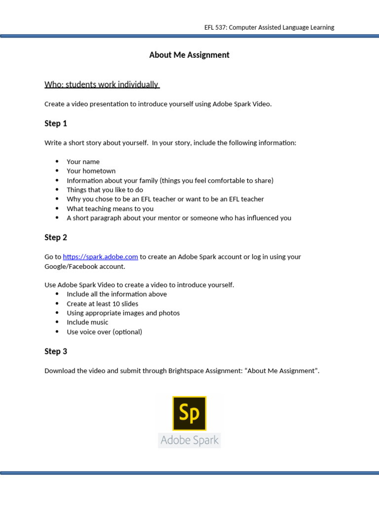 About Me Assignment | PDF