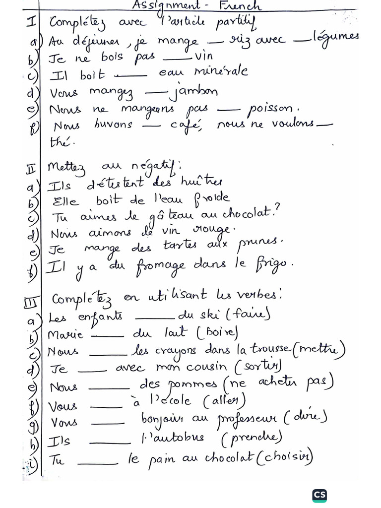 Worksheet - FRENCH - Article Partitif | PDF