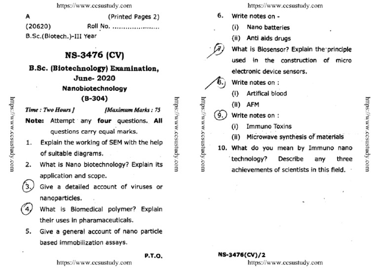 BSC 3 Year BT Nanobiotechnology Ns 3476 CV Jun 2020 | PDF