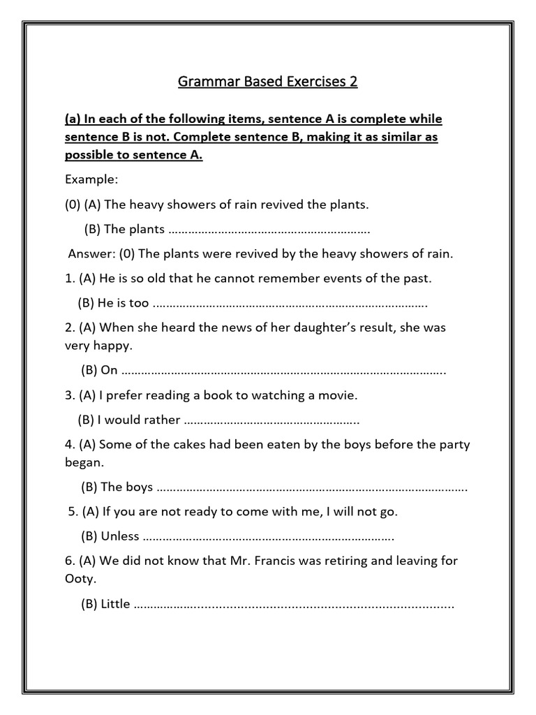 Grammar Based Exercises 2 | PDF