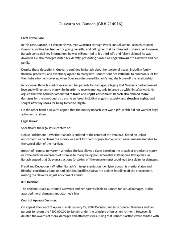 4.guevarra vs. Banach (GR# 214016) | PDF | Damages | Cause Of Action