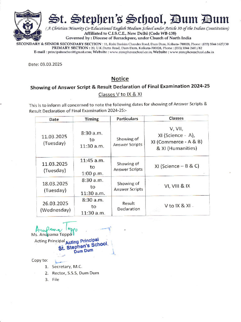 Notice Final Exam 2024-25 Answer Scripts & Result. | PDF