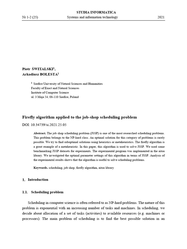 Firefly Algorithm Applied To The Jo | PDF | Metaheuristic | Mathematical Optimization