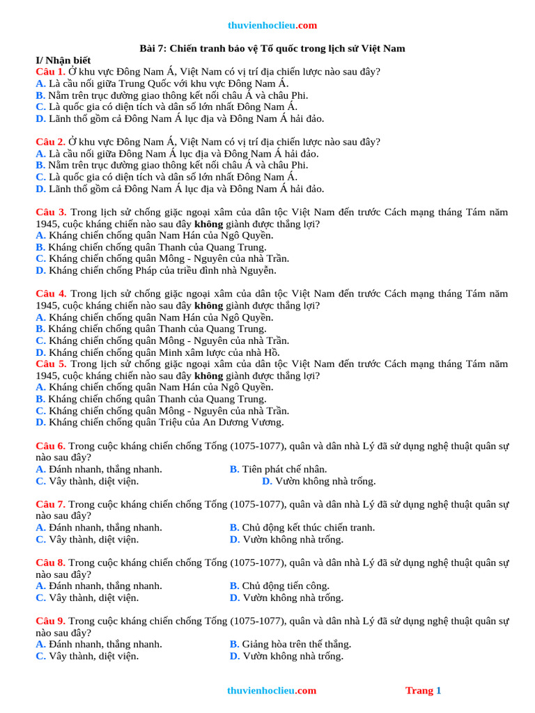 Thuvienhoclieu.com de Cuong on Tap Lich Su 11 HK1!23!24 | PDF