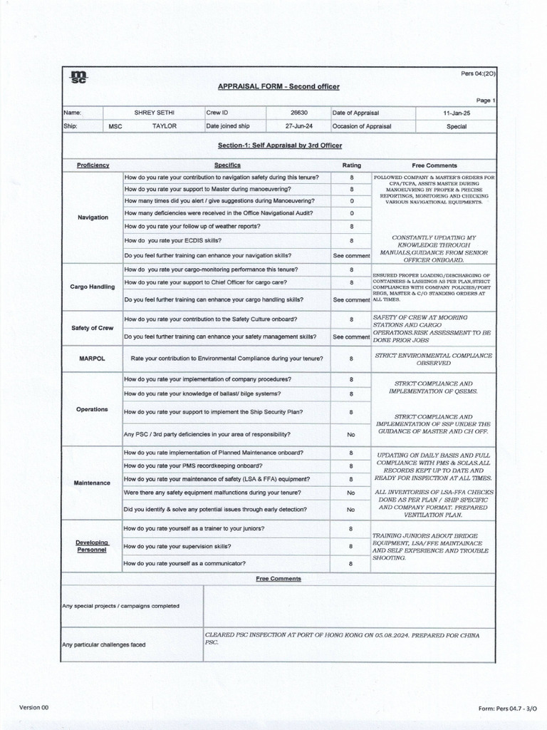 Pers 04-Appraisal Form-2officer Shrey | PDF