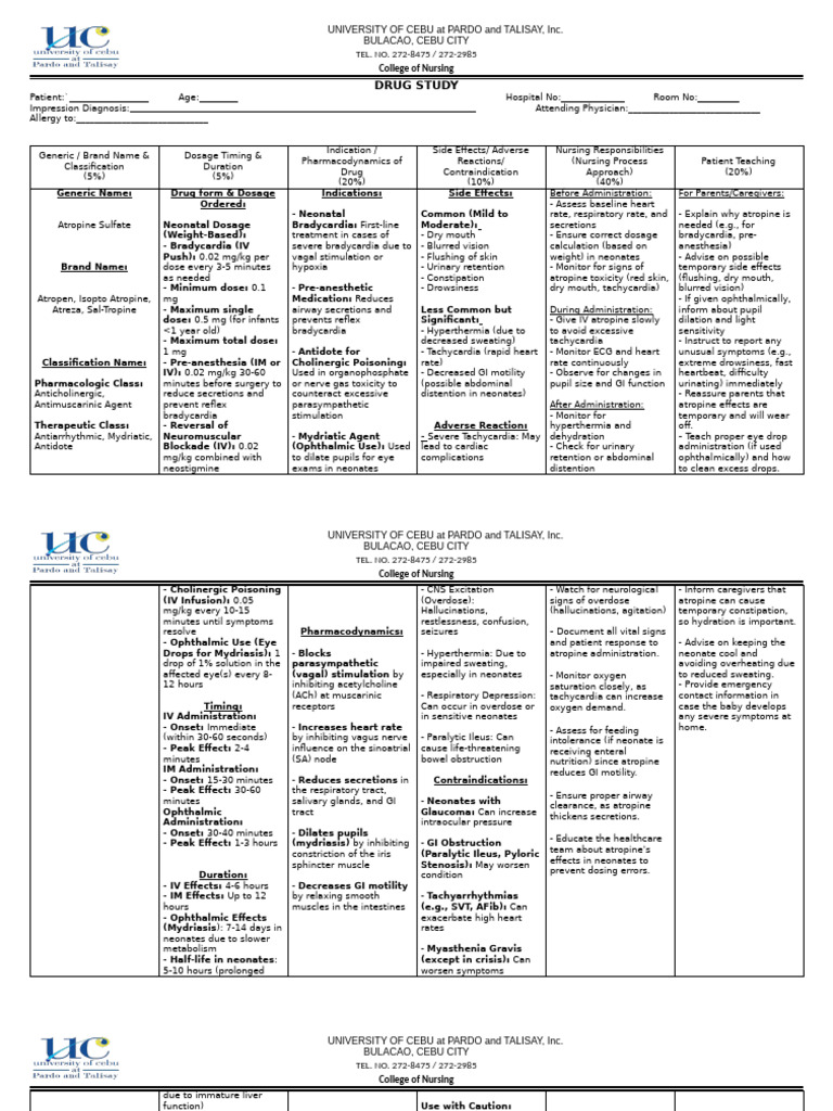 DRUG-STUDY TEMPLATE (ADJUSTED) | PDF | Drugs | Medical Treatments