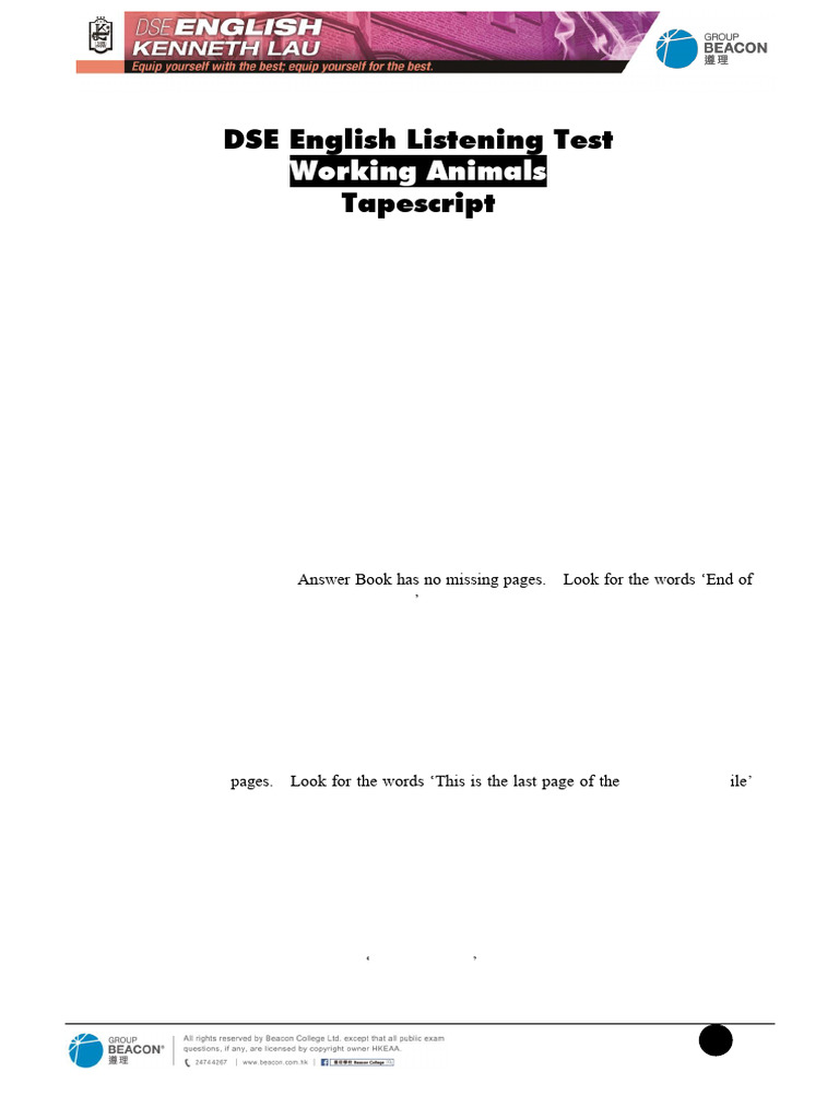 [Beacon Mock 2019] Paper 3 Tapescript | PDF | Visual Impairment | Cancer