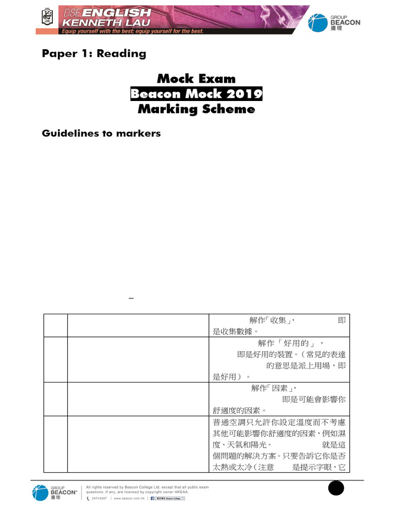 (Beacon Mock 2019) Paper 1 Marking Scheme | PDF
