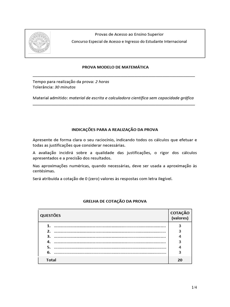 Prova de Matemática: Estruturas e Cálculos | PDF | Matemática