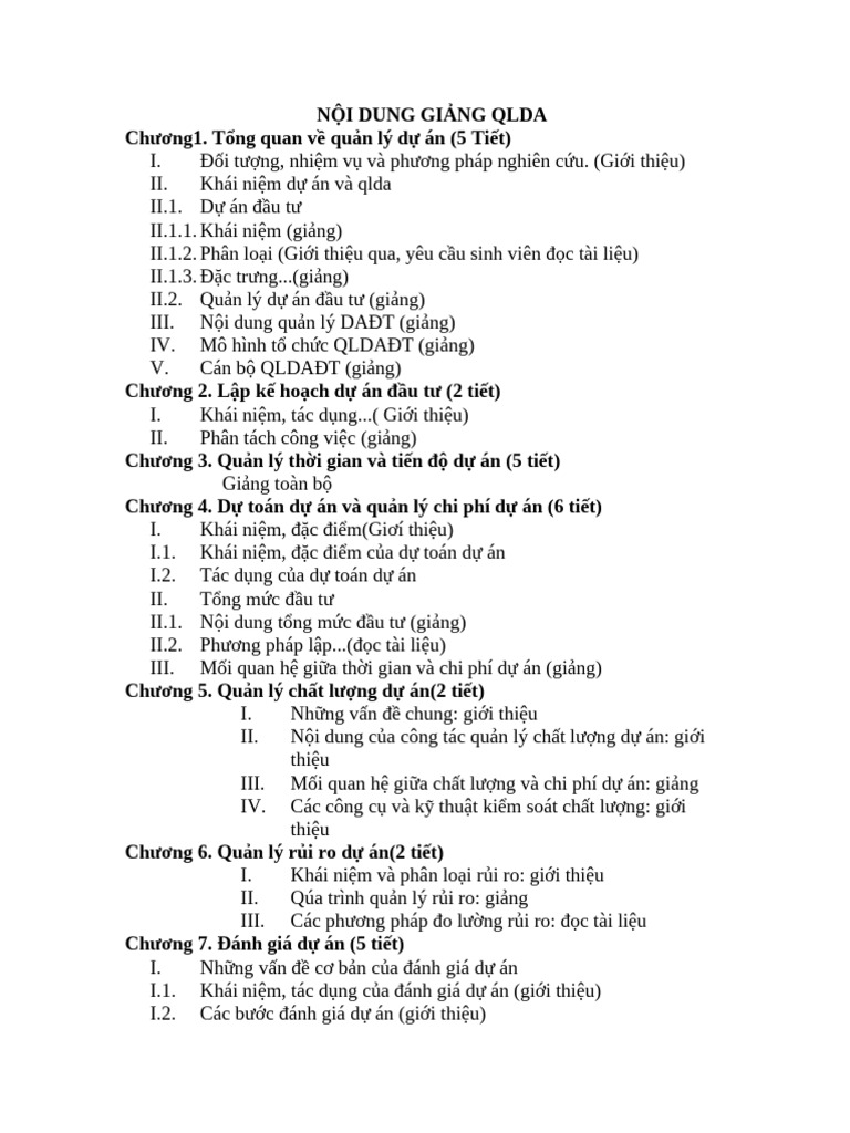 NỘI DUNG GIẢNG QLDA(1) | PDF