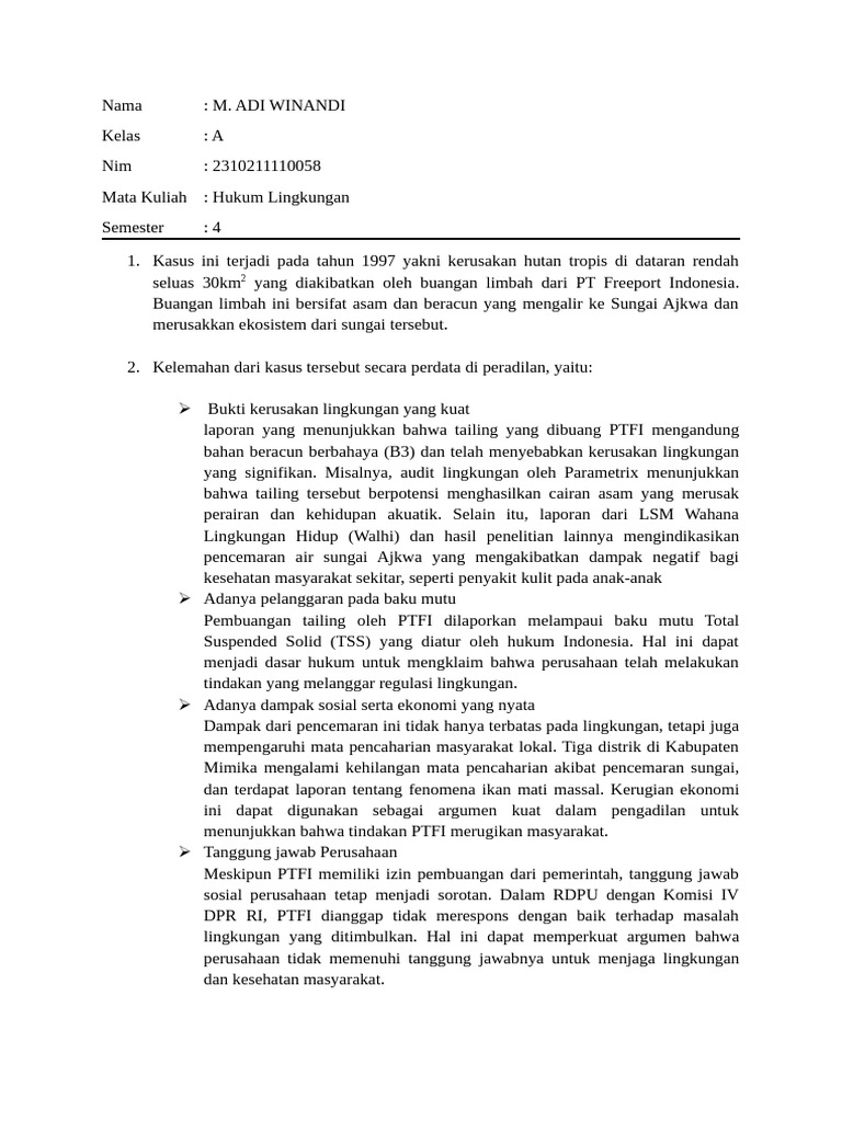 Analisis Kelemahan Kasus PTFI | PDF