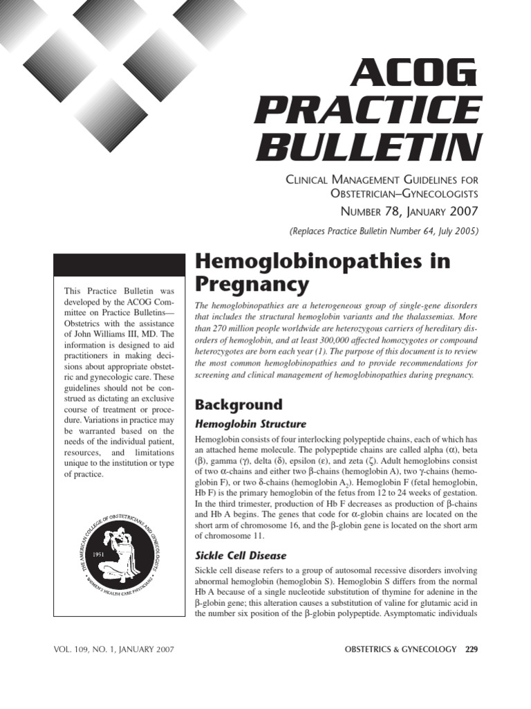 78 ACOG Hemoglobinopathies in Pregnancy | PDF | Hematology | Medical ...
