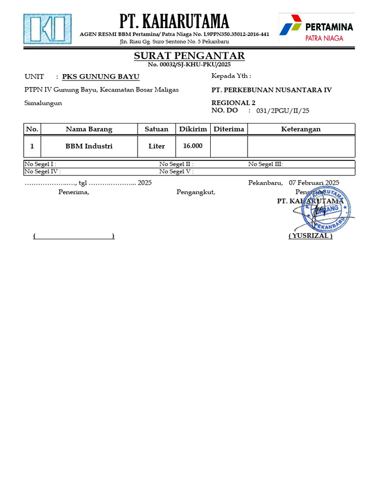 032 SJ PTPN Iv Reg 2 PKS Gunung Bayu 07 Feb 25 | PDF