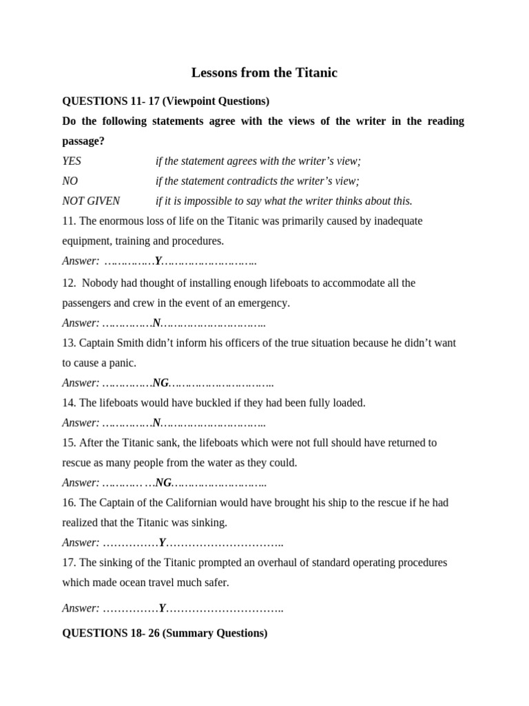 Lessons From The Titanic - QUESTIONS 11 - 40 | PDF | Passenger Ships ...