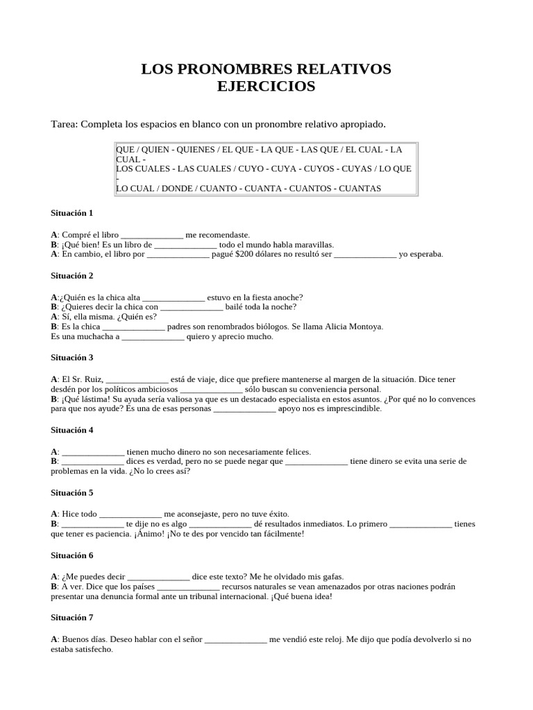 Ejercicios Pronombres Relativos | PDF