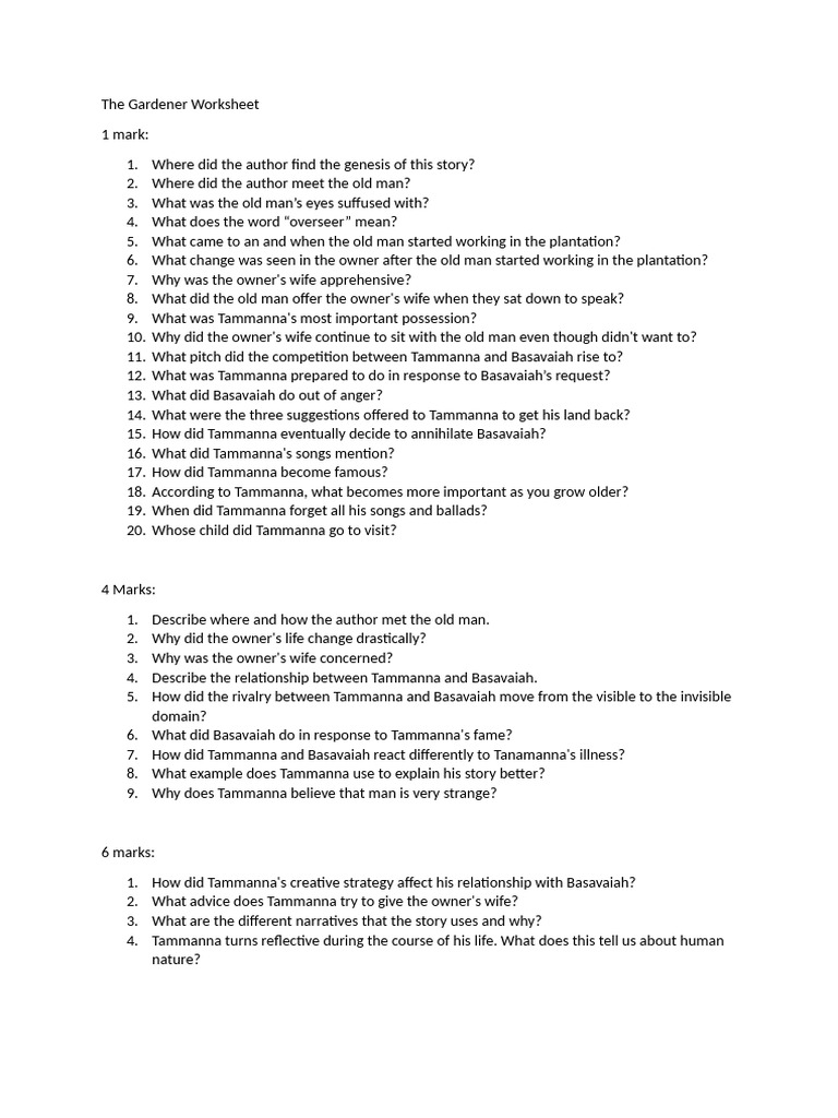 Worksheet 7 The Gardener | PDF