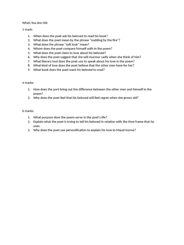 Worksheet 6 When You Are Old | PDF