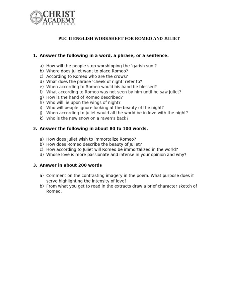 Romeo and Juliet Character Analysis Worksheet | PDF