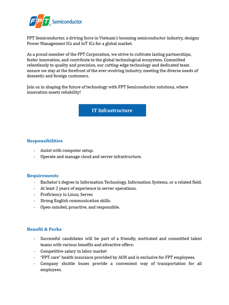 FSEMI - JD - IT Infrastructure | PDF