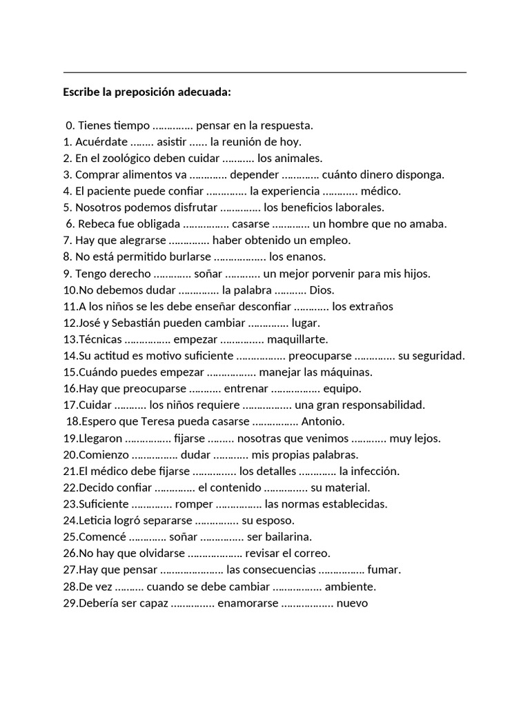 ELIGE LA PREPOSICIÓN ADECUADA - Ejerciicios de VERBOS CON PREPOSICION | PDF
