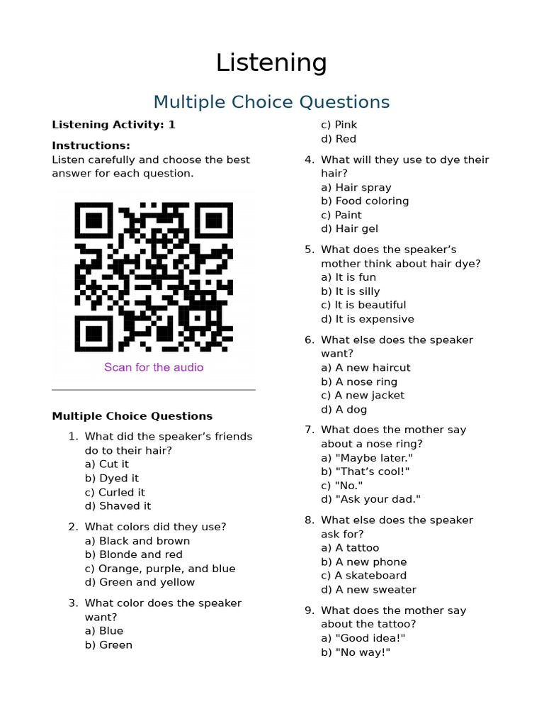 Level 2 - Listening Exercise | PDF