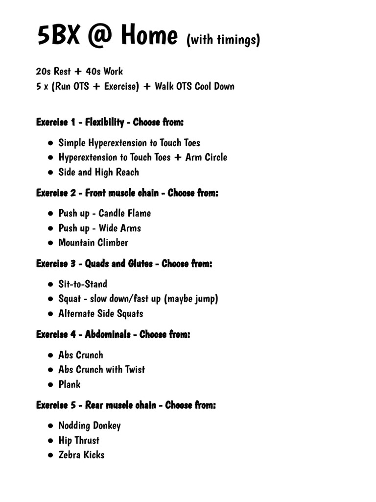 5BX Home Workout Plan for Seniors | PDF