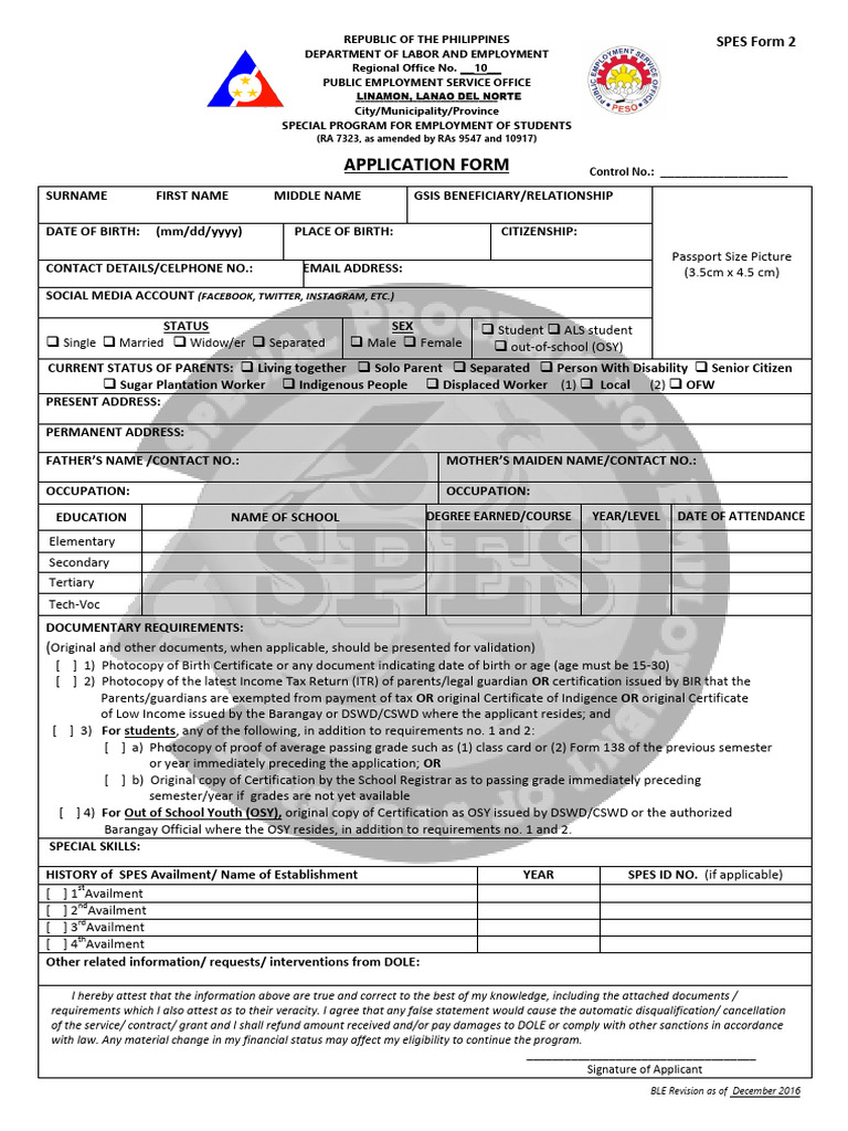 Spes Application Form 2 | PDF | Government And Personhood