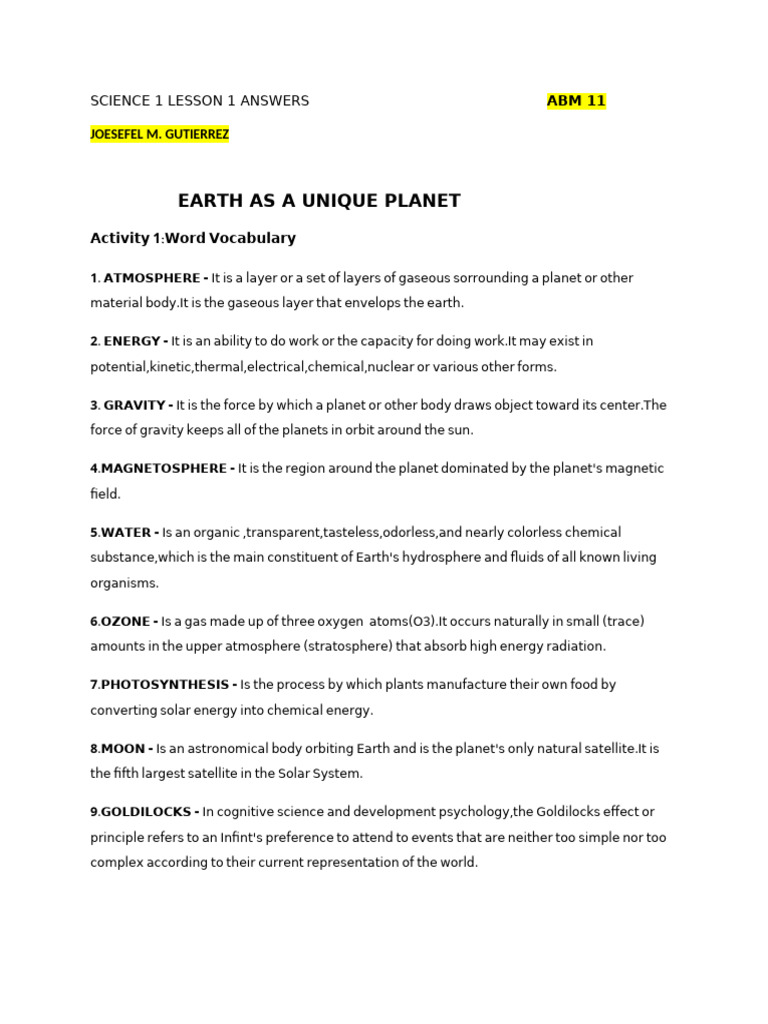 Earth As A Unique Planet | PDF | Atmosphere | Earth