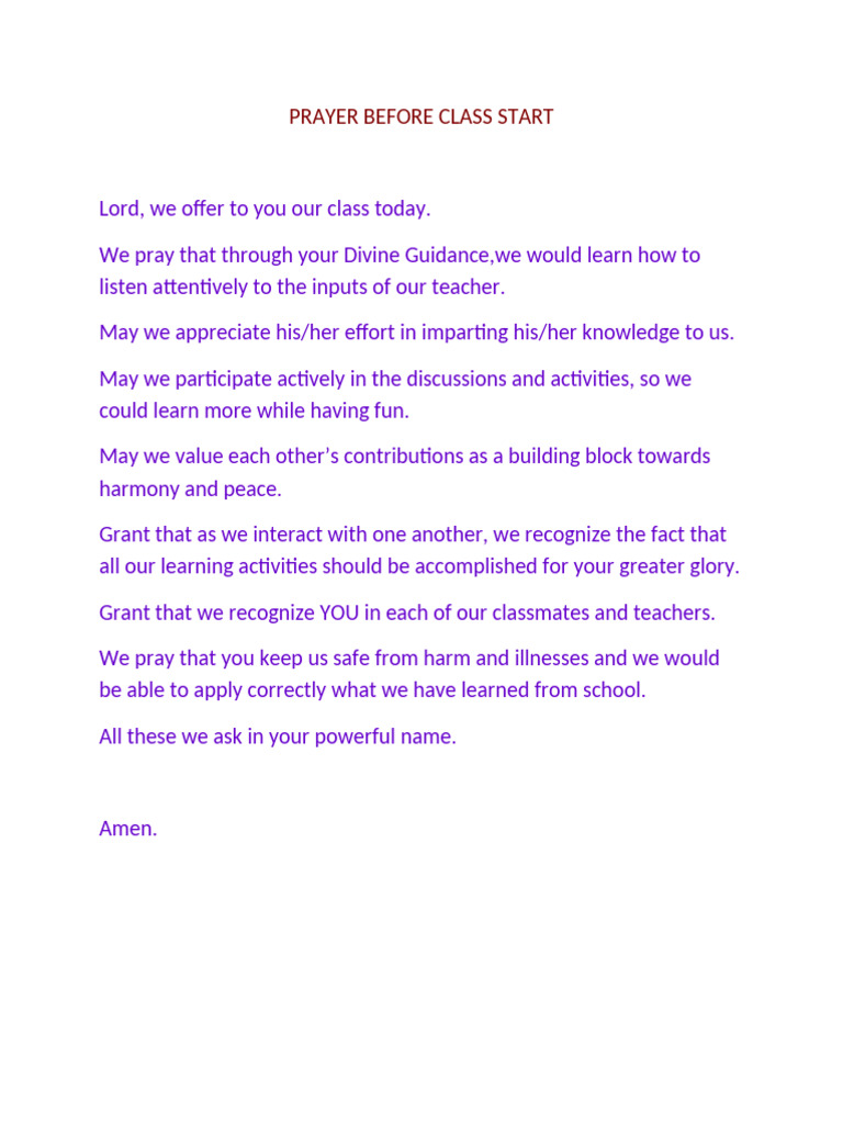 Classroom Prayer for Divine Guidance | PDF