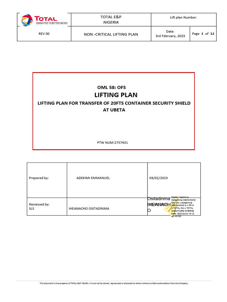 Lifting Plan For 20FTS CONTAINER SECURITY SHIELDS at UBETA | PDF ...