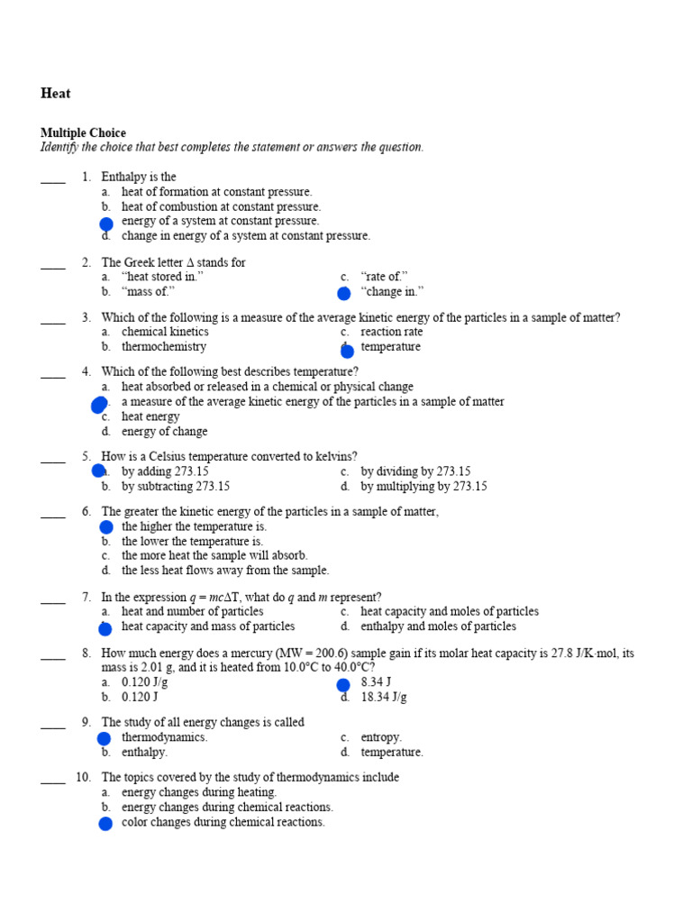 Thermodynamics Practice Sheet 2025 | PDF | Enthalpy | Heat