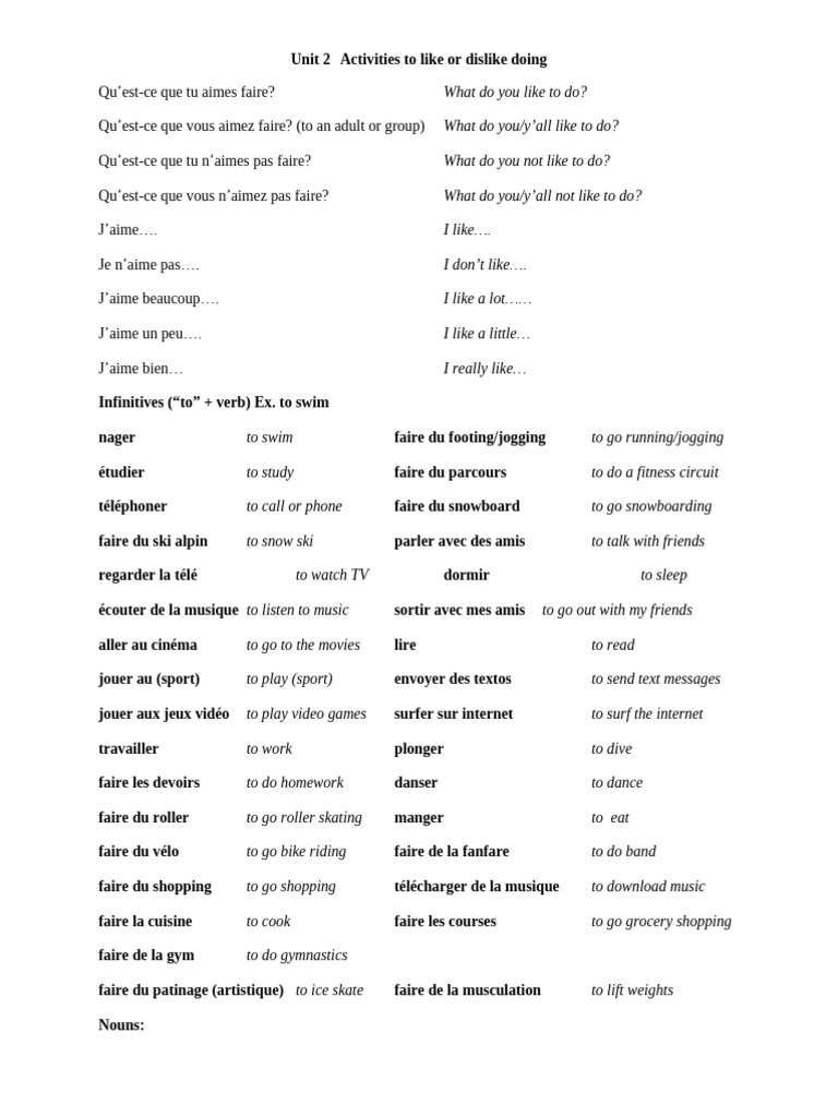 Likes and Dislikes and With Infinitives | PDF