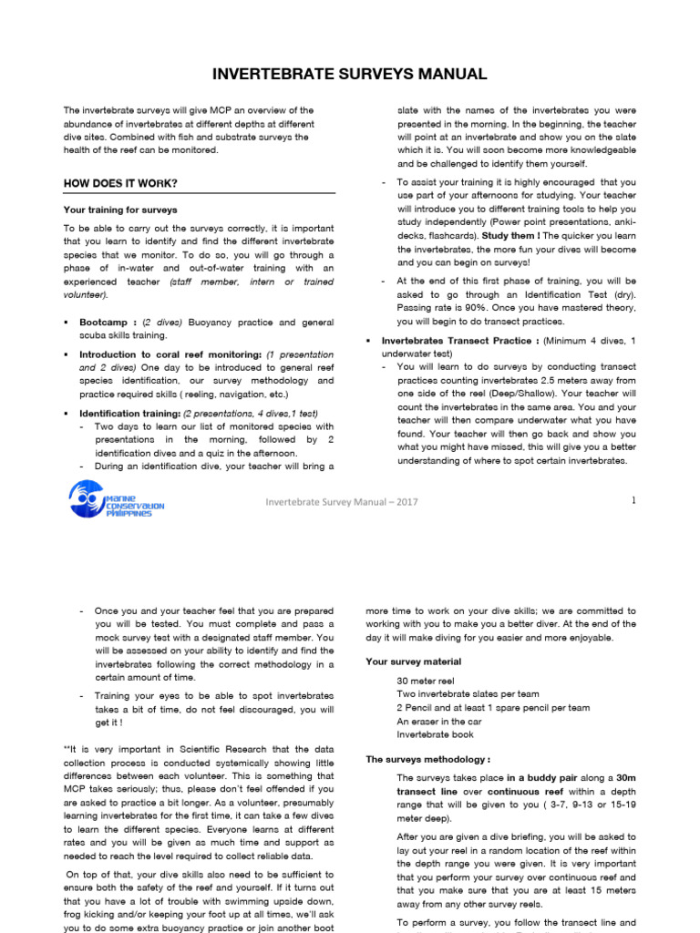 Invertebrate Survey Training Guide | PDF | Scuba Diving | Underwater Diving