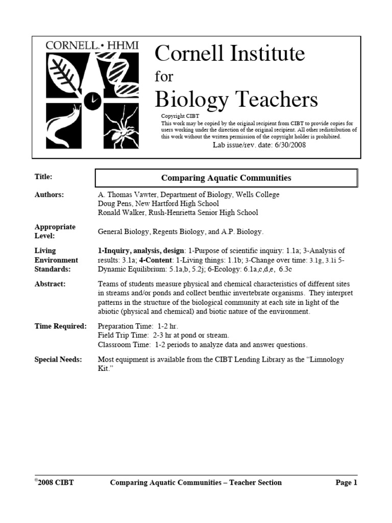 Comparing Aquatic Communities Teacher Edition CIBT 1vqlc9h | PDF | Ph ...